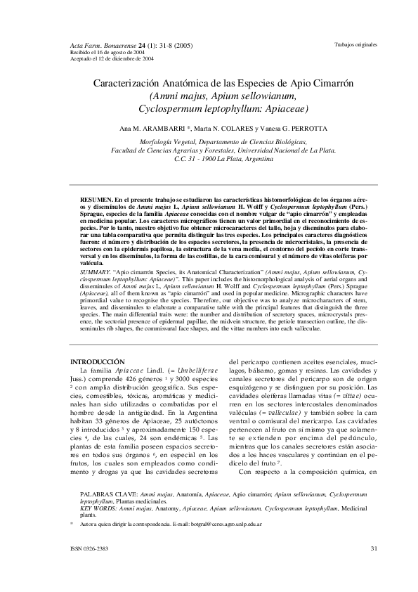 (PDF) Caracterización anatómica de las especies de apio cimarrón (Ammi ...