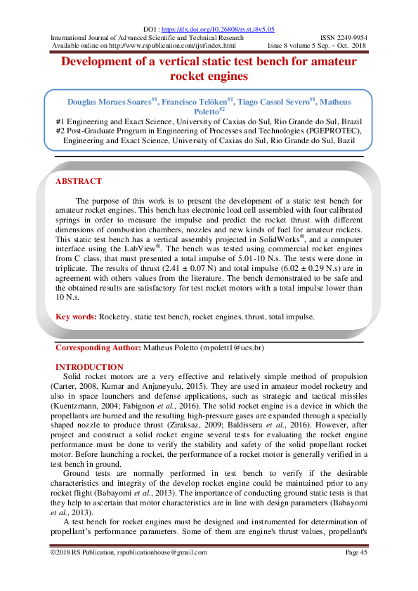 (PDF) Development of a vertical static test bench for amateur rocket ...