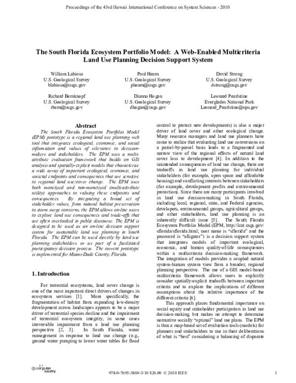 (PDF) The South Florida Ecosystem Portfolio Model: A Web-Enabled ...