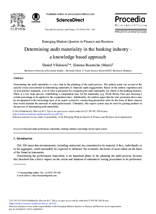 (PDF) Determining Audit Materiality in the Banking Industry – A Knowledge Based Approach