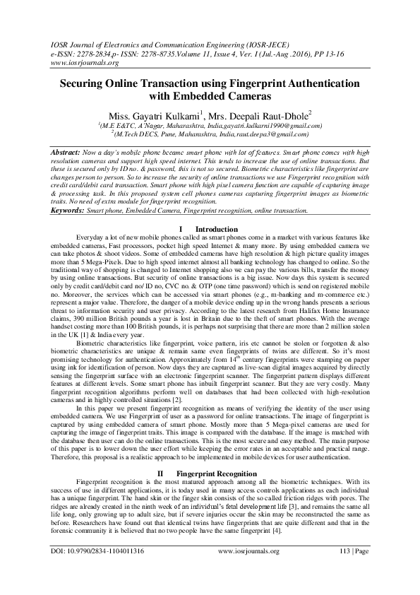 Pdf Securing Online Transaction Using Fingerprint Authentication With