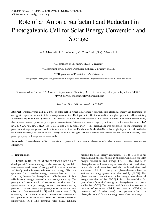 (PDF) Role of an Anionic Surfactant and Reductant in Photo Galvanic ...