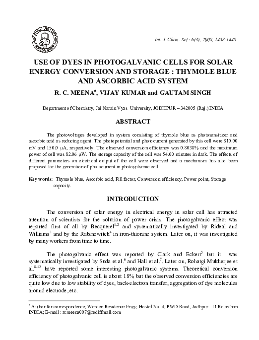(PDF) Use of Dyes in Photogalvanic Cells for Solar Energy Conversion ...