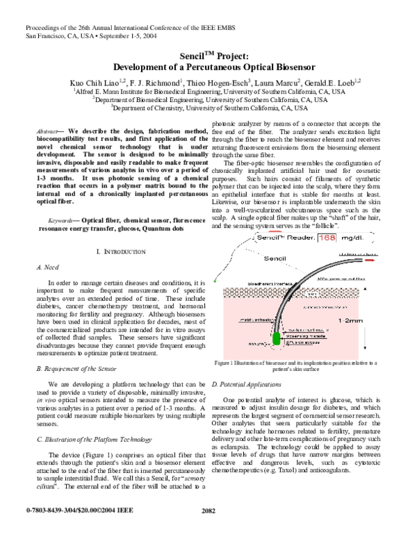 (PDF) Sencil TM Project: Development of a Percutaneous Optical Biosensor
