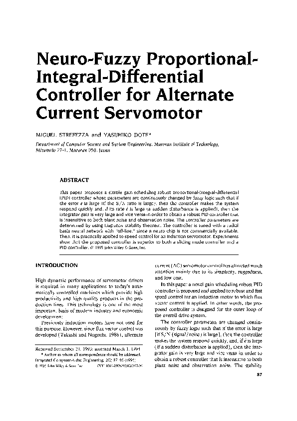 (PDF) Neuro-Fuzzy Proportional-Integral-Differential Controller for Alternate Current Servomotor