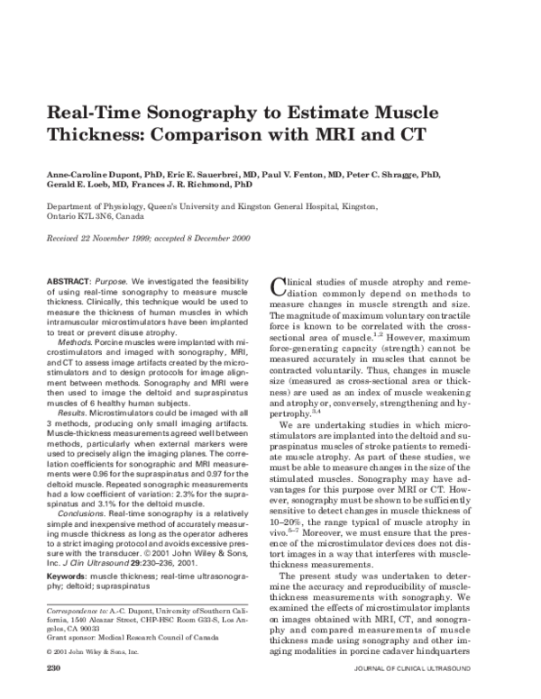 (PDF) Real‐time sonography to estimate muscle thickness: Comparison ...