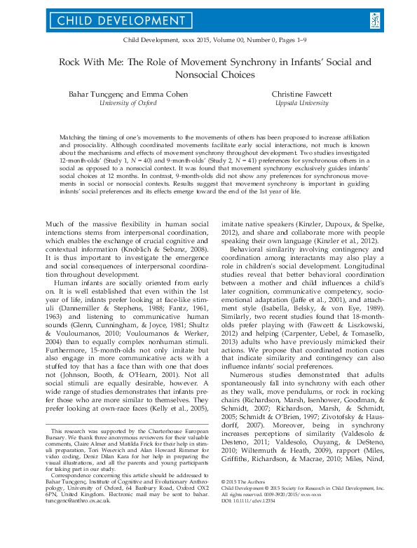 (PDF) Rock With Me: The Role of Movement Synchrony in Infants' Social ...