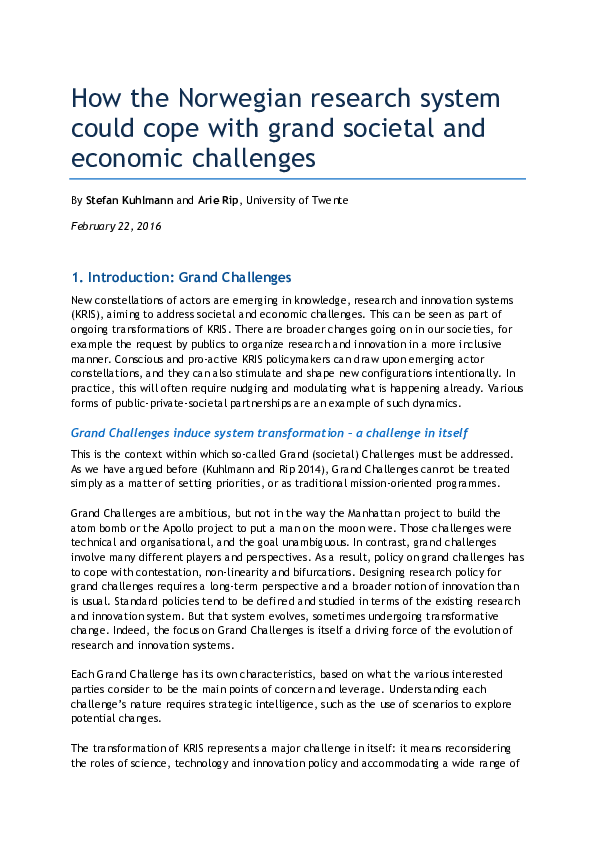 (PDF) How the Norwegian research system could cope with grand societal ...