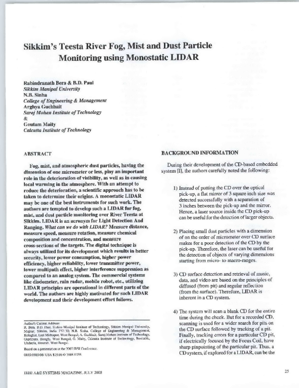 (PDF) Sikkim's Teesta River fog, mist and dust particle monitoring ...