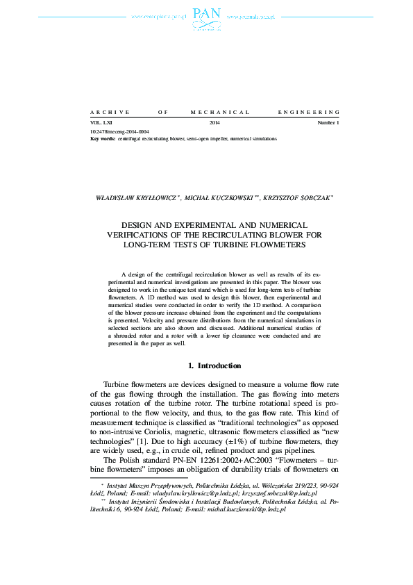 Pdf Design And Experimental And Numerical Verifications Of The Recirculating Blower For Long