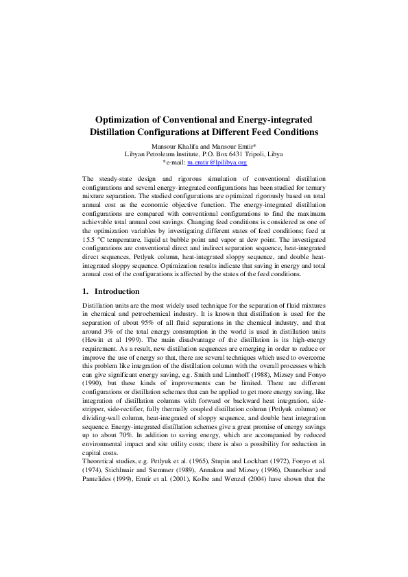 (PDF) Rigorous optimization of heat-integrated and Petlyuk column ...