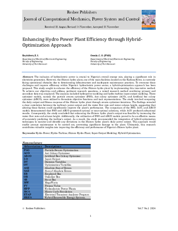 (PDF) Enhancing Hydro Power Plant Efficiency through Hybrid Optimization Approach