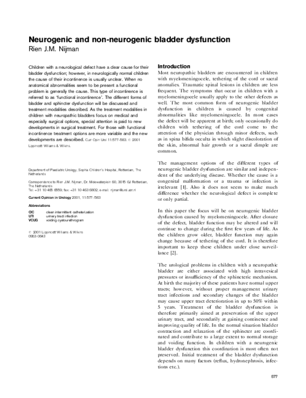 (PDF) Neurogenic and non-neurogenic bladder dysfunction