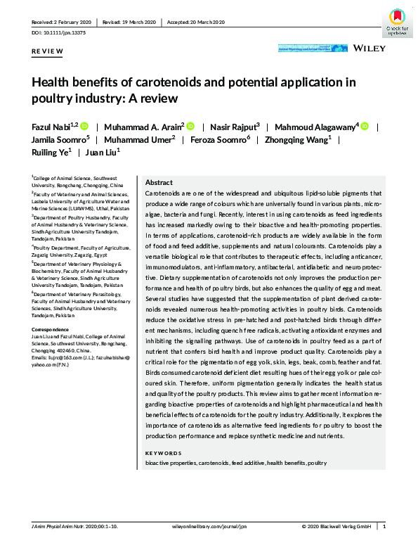 (PDF) Health benefits of carotenoids and potential application in poultry industry: A review