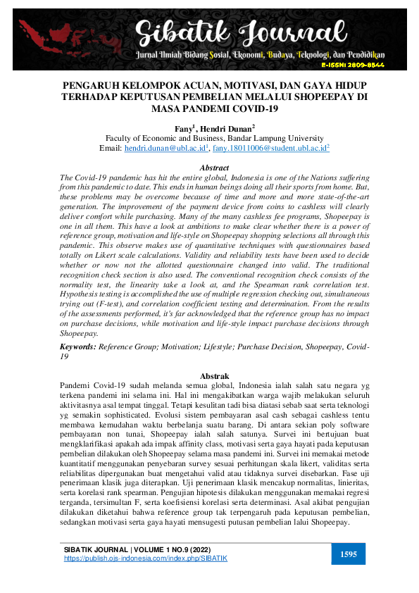 (PDF) Pengaruh Kelompok Acuan, Motivasi, Dan Gaya Hidup Terhadap Keputusan Pembelian Melalui ...