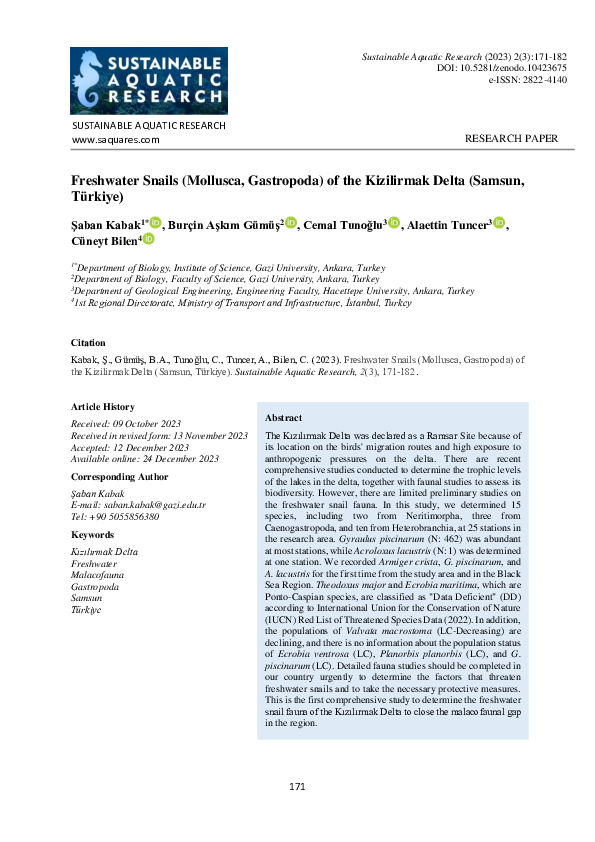 (PDF) Freshwater Snails (Mollusca, Gastropoda) of the Kizilirmak Delta (Samsun, Türkiye