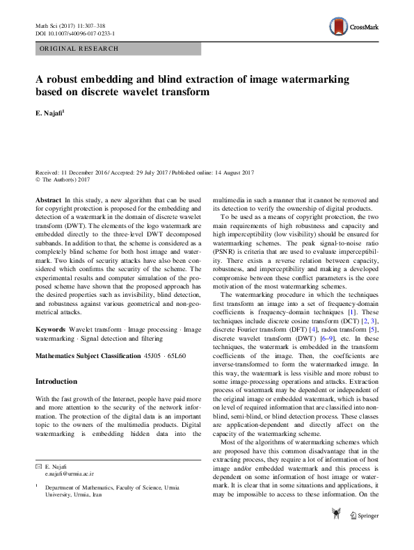 (PDF) A robust embedding and blind extraction of image watermarking based on discrete wavelet ...