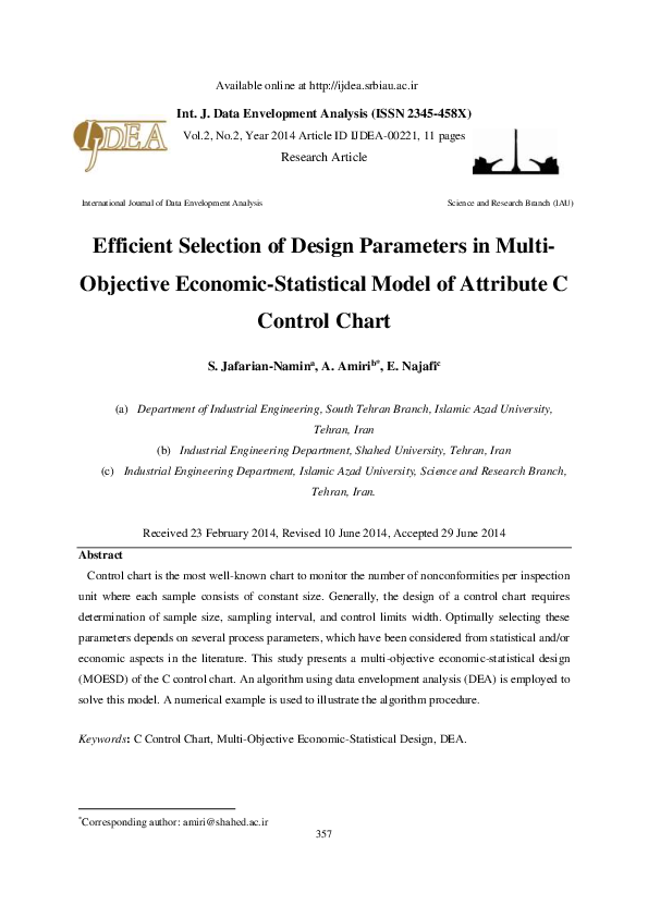 Pdf Efficient Selection Of Design Parameters In Multi Objective Economic Statistical Model Of