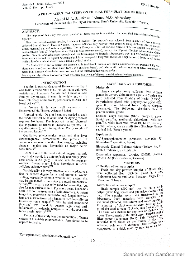 (PDF) A Pharmaceutical Study on Topical Formulations of Henna | Ahmed ...