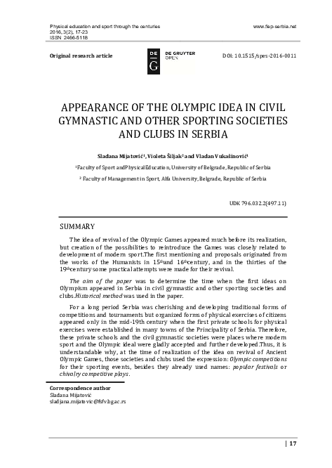 (PDF) Appearance of the Olympic idea in civil gymnastic and other ...
