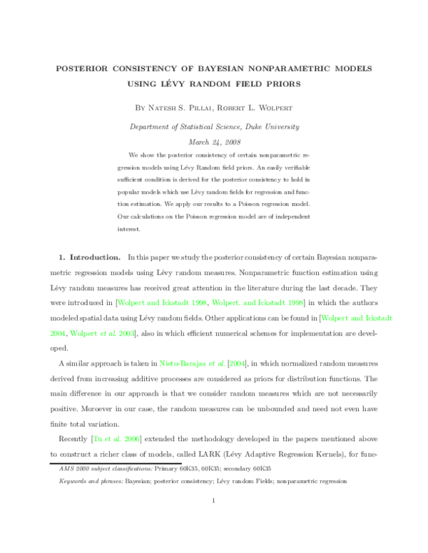 (PDF) Bayesian Posterior Consistency with Lévy Fields
