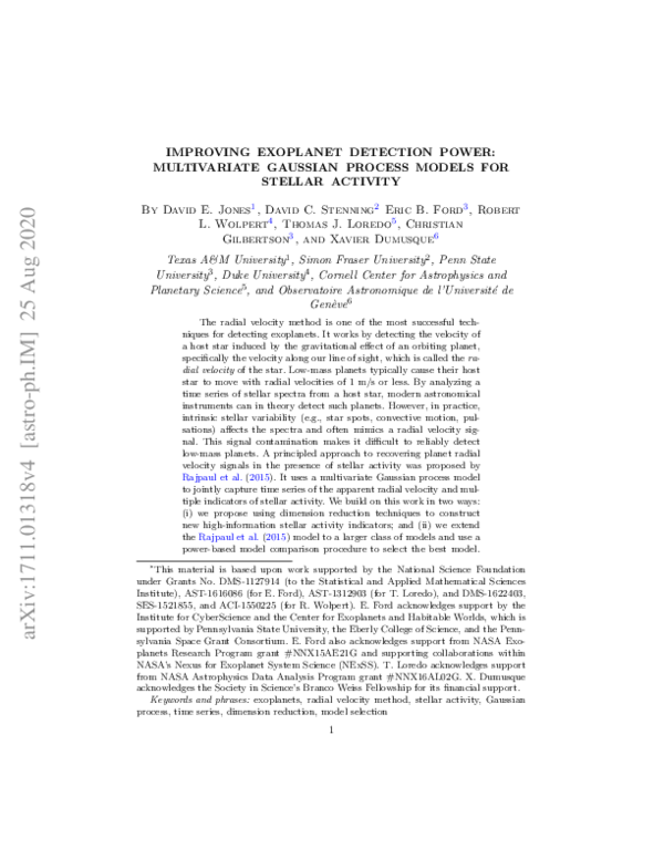 Pdf Improving Exoplanet Detection Power Multivariate Gaussian Process Models For Stellar Activity