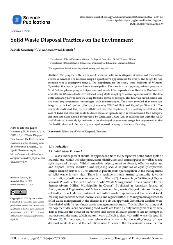 (PDF) Solid Waste Disposal Practices on the Environment