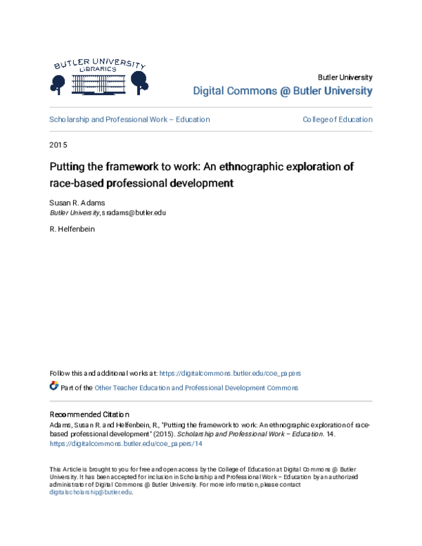 (PDF) Putting the framework to work: An ethnographic exploration of race-based professional ...