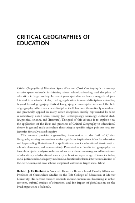 (PDF) Critical Geographies of Education