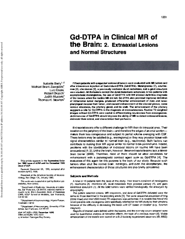 (PDF) Gd-DTPA in clinical MR of the brain: 2. Extraaxial lesions and ...