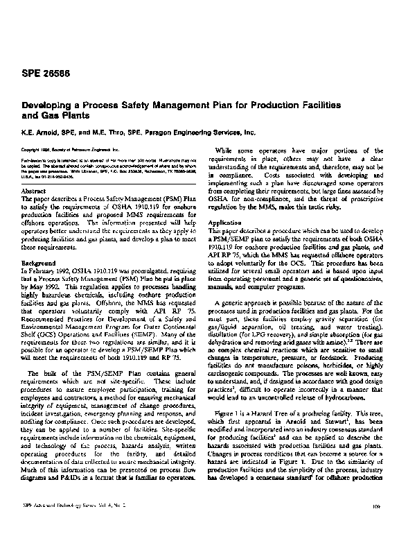 (PDF) Developing a Process Safety Management Plan for Production Facilities and Gas Plants