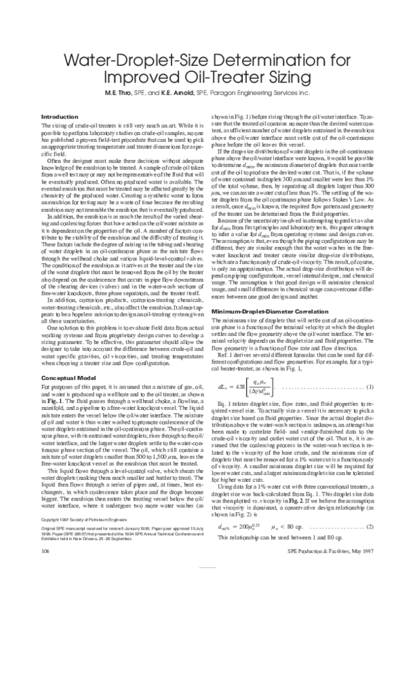 (PDF) Water Droplet Size Determination for Improved Oil Treater Sizing