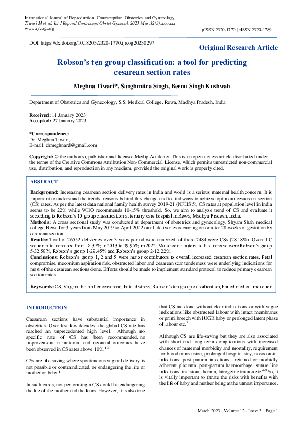 (PDF) Robson’s ten group classification: a tool for predicting cesarean ...