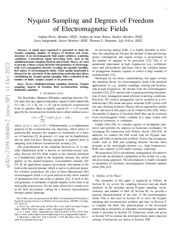 (PDF) Nyquist Sampling and Degrees of Freedom of Electromagnetic Fields