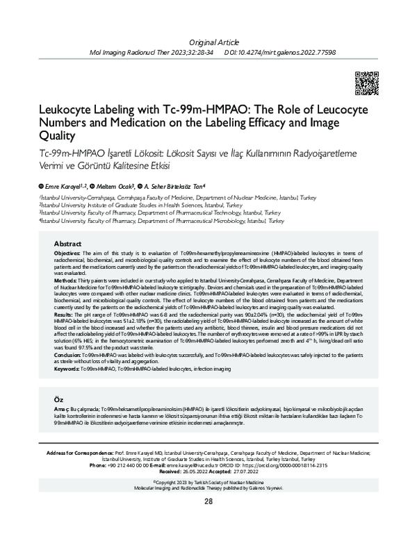 (PDF) Leukocyte Labeling with Tc-99m-HMPAO: The Role of Leucocyte ...