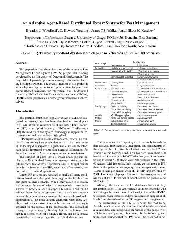 (PDF) An Adaptive Agent-Based Distributed Expert System for Pest Management