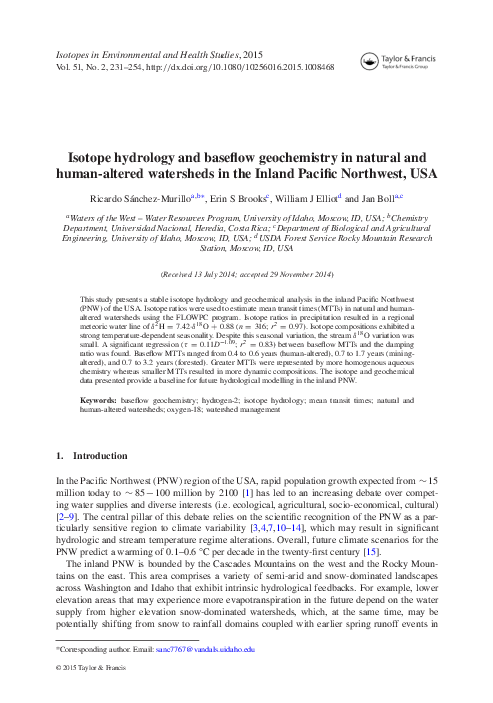 (PDF) Isotope hydrology and baseflow geochemistry in natural and human ...