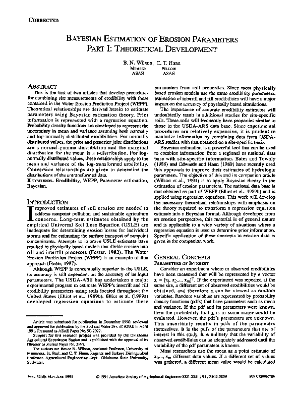 (PDF) Bayesian Estimation of Erosion Parameters Part II: Application