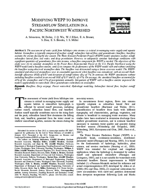 (PDF) Modifying WEPP to Improve Streamflow Simulation in a Pacific Northwest Watershed