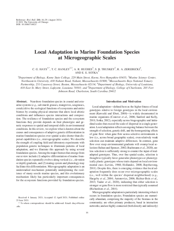 (PDF) Local Adaptation in Marine Foundation Species at Microgeographic ...