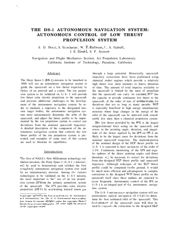 (PDF) The DS-1 autonomous navigation system - Autonomous control of low ...