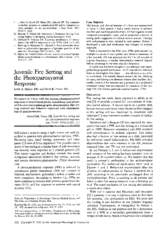 (PDF) Juvenile fire setting and the photoparoxysmal response