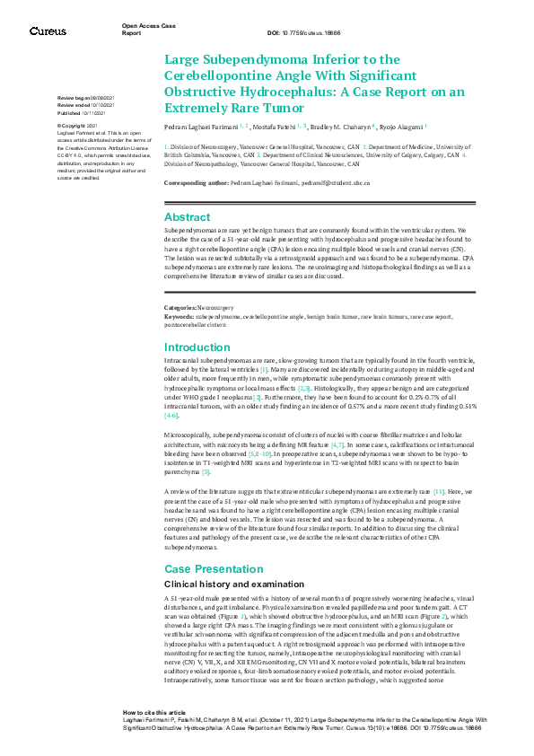 (PDF) Large Subependymoma Inferior to the Cerebellopontine Angle With ...