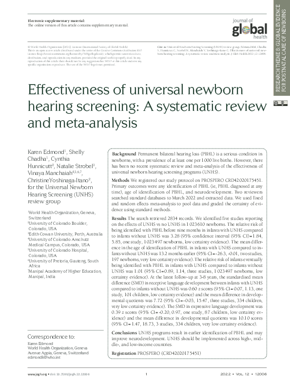 (PDF) Impact of Universal Newborn Hearing Screening on PBHL Outcomes