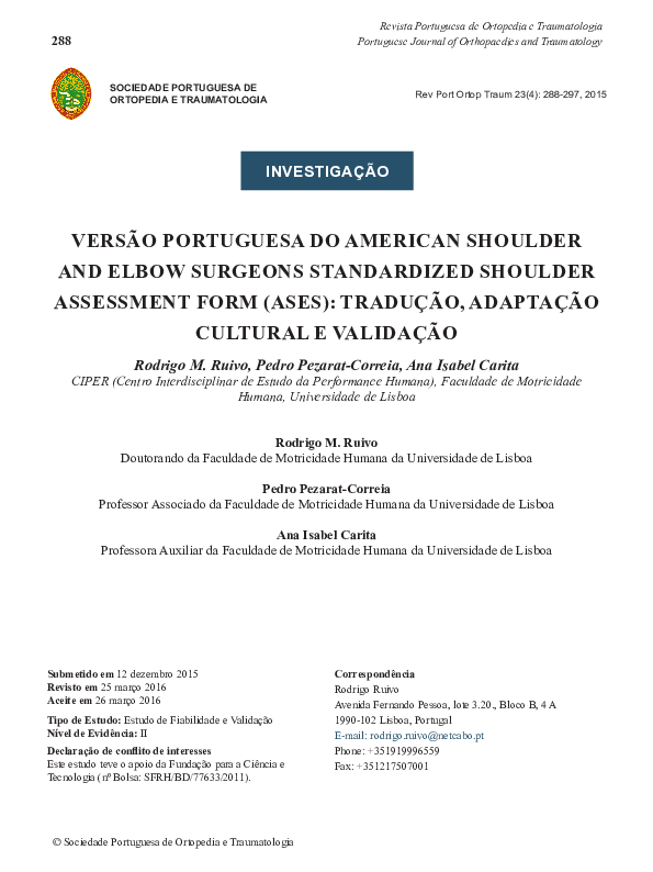 (PDF) Versão Portuguesa do American Shoulder and Elbow Surgeons ...