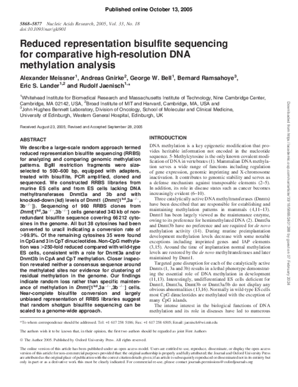 (PDF) Reduced representation bisulfite sequencing for comparative high ...