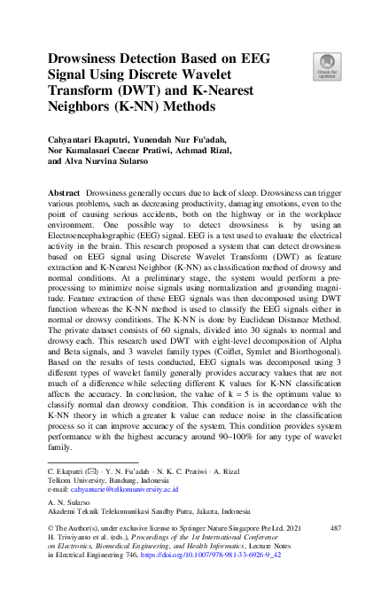 Pdf Drowsiness Detection Based On Eeg Signal Using Discrete Wavelet Transform Dwt And K
