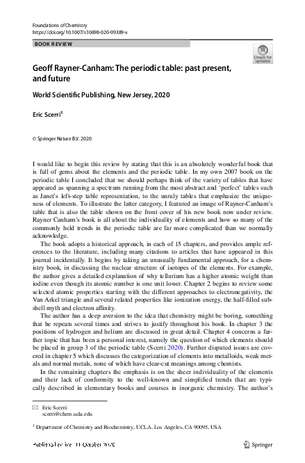 (PDF) Geoff Rayner‐Canham. The periodic table: Past, present, and ...