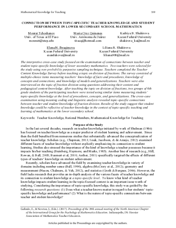 Pdf Connection Between Topic Specific Teacher Knowledge And Student
