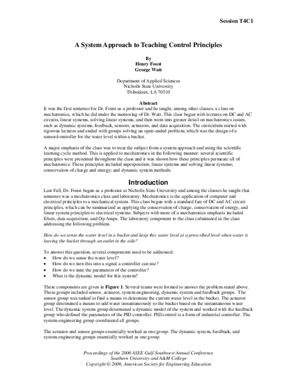 (PDF) A System Approach to Teaching Control Principles